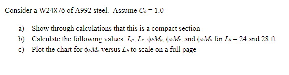 Solved Consider a W24X76 of A992 steel. Assume Cb=1.0 a) | Chegg.com