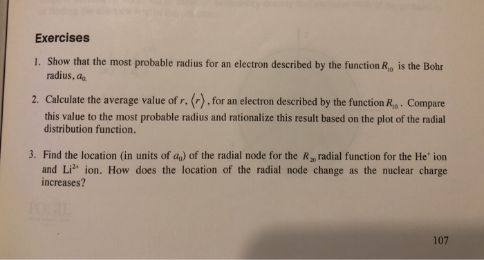 Solved Exercises 1. Show that the most probable radius for | Chegg.com