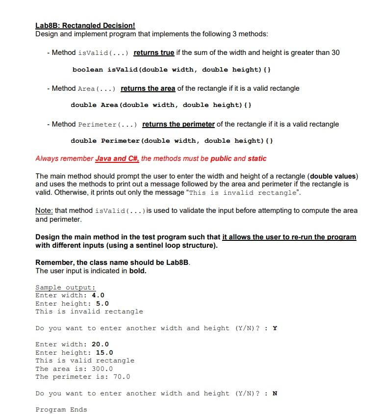 Solved Lab8B: Rectangled Decision! Design and implement | Chegg.com