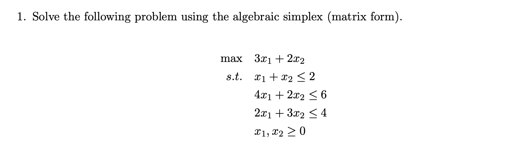 Solved 1. Solve the following problem using the algebraic | Chegg.com