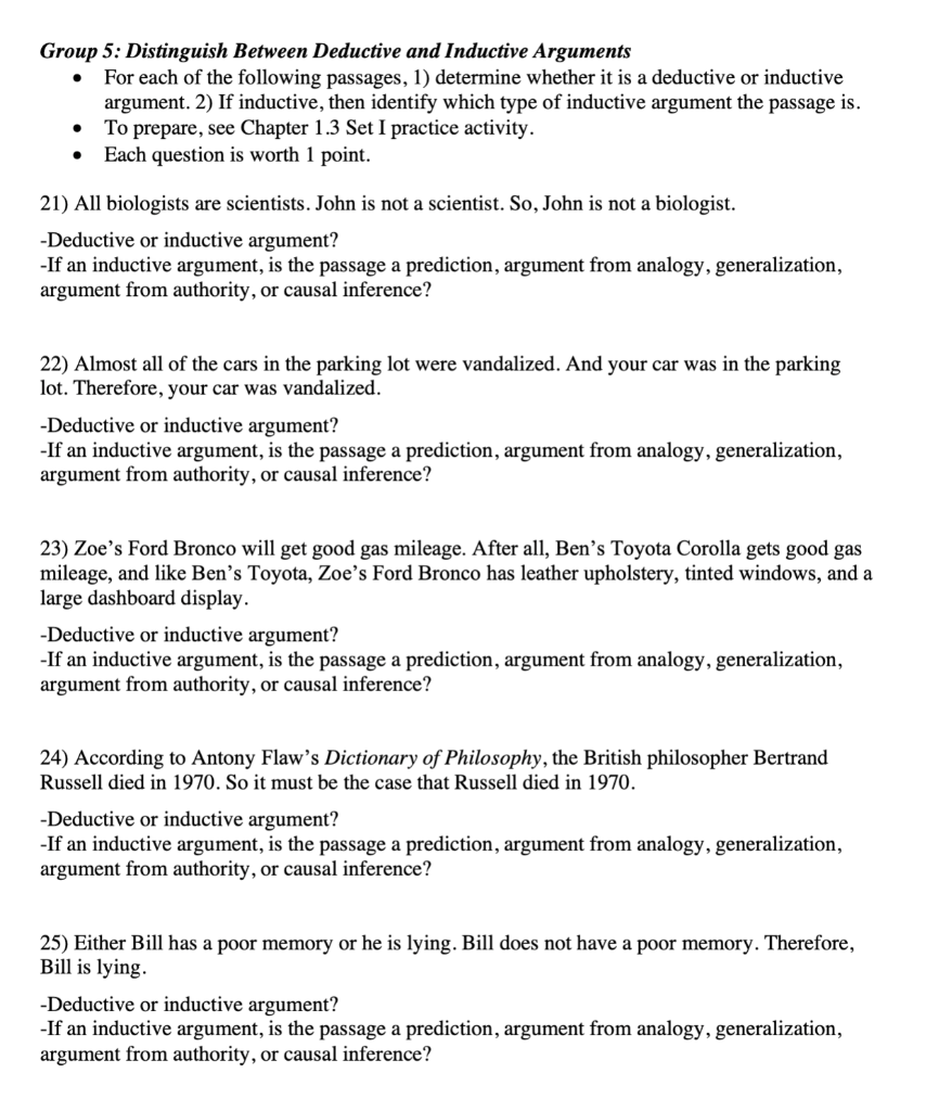 Group 5: Distinguish Between Deductive and Inductive | Chegg.com