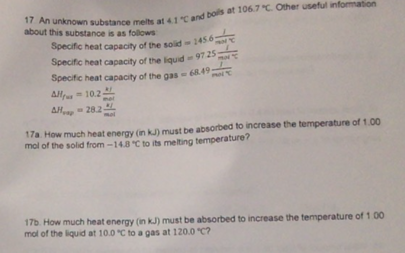 Solved 17 An Unknown Substance Melts At 4 1 °c And Boils At