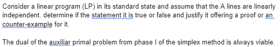 Solved Consider a linear program (LP) in its standard state | Chegg.com