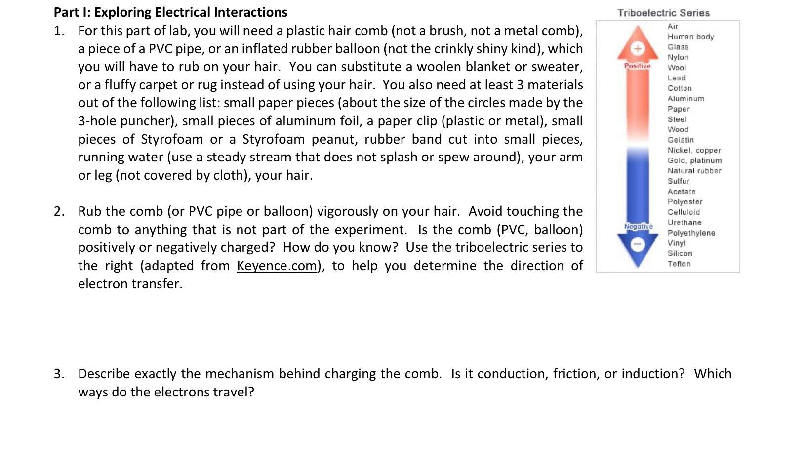 Solved Part I: Exploring Electrical Interactions 1. For this | Chegg.com