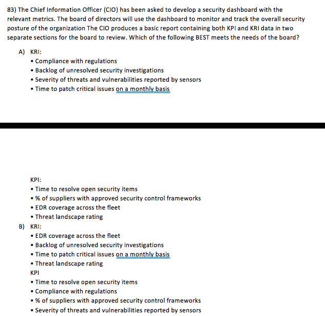 Solved 83) The Chief Information Officer (CIO) has been | Chegg.com