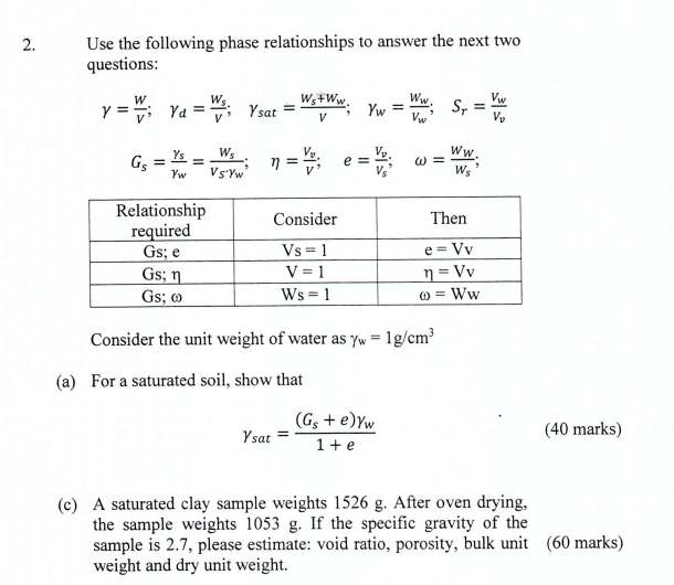 Solved 2. Use the following phase relationships to answer | Chegg.com