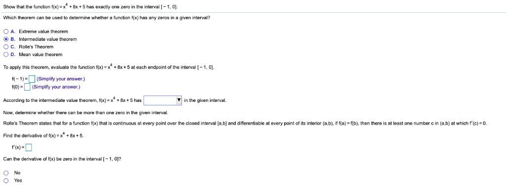 Solved Show that the function flx)- x+8x+5 has exactly one | Chegg.com