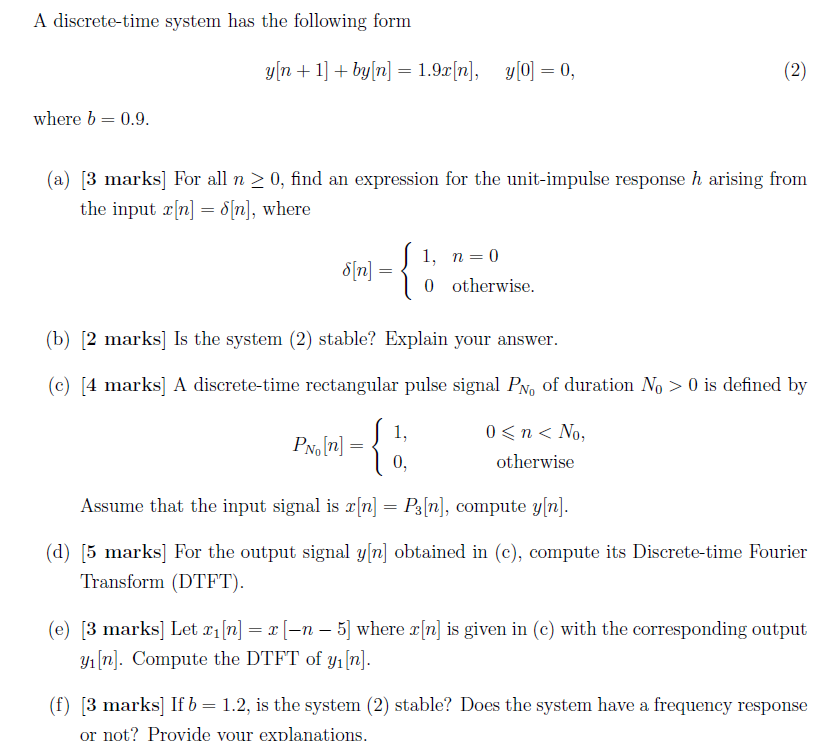 Solved A discrete-time system has the following form yn1byln | Chegg.com