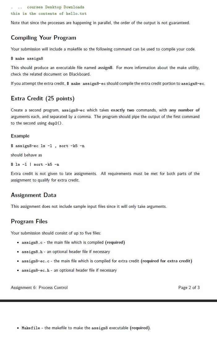 Solved For this assignment, you will use C's process control | Chegg.com
