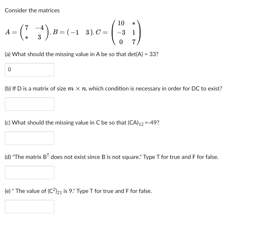Solved Consider the matrices | Chegg.com