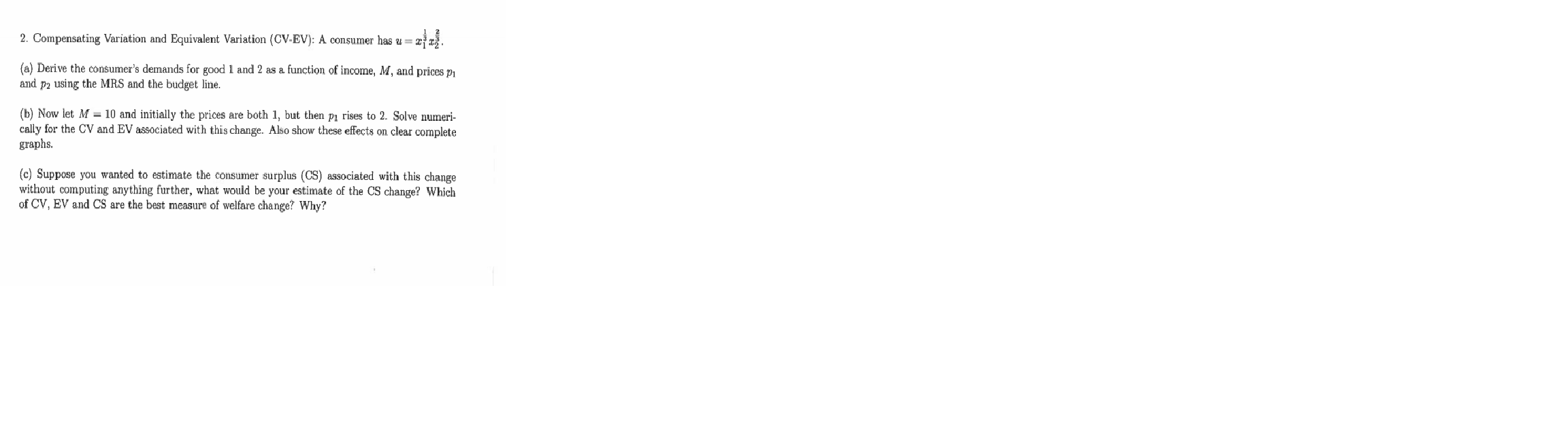 2. Compensating Variation and Equivalent Variation | Chegg.com