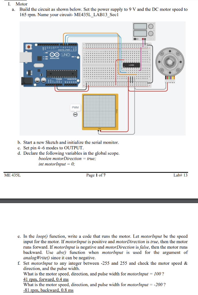 Solved I. Motor a. Build the circuit as shown below. Set the | Chegg.com