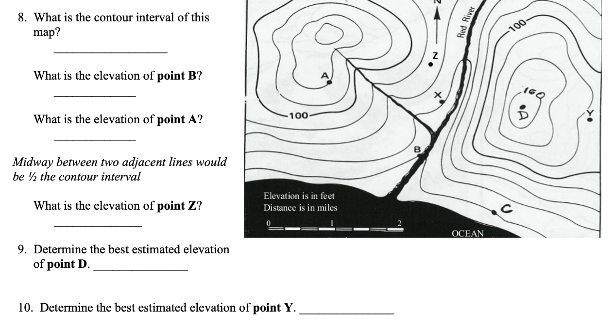 Solved 8. What is the contour interval of this map? Red | Chegg.com