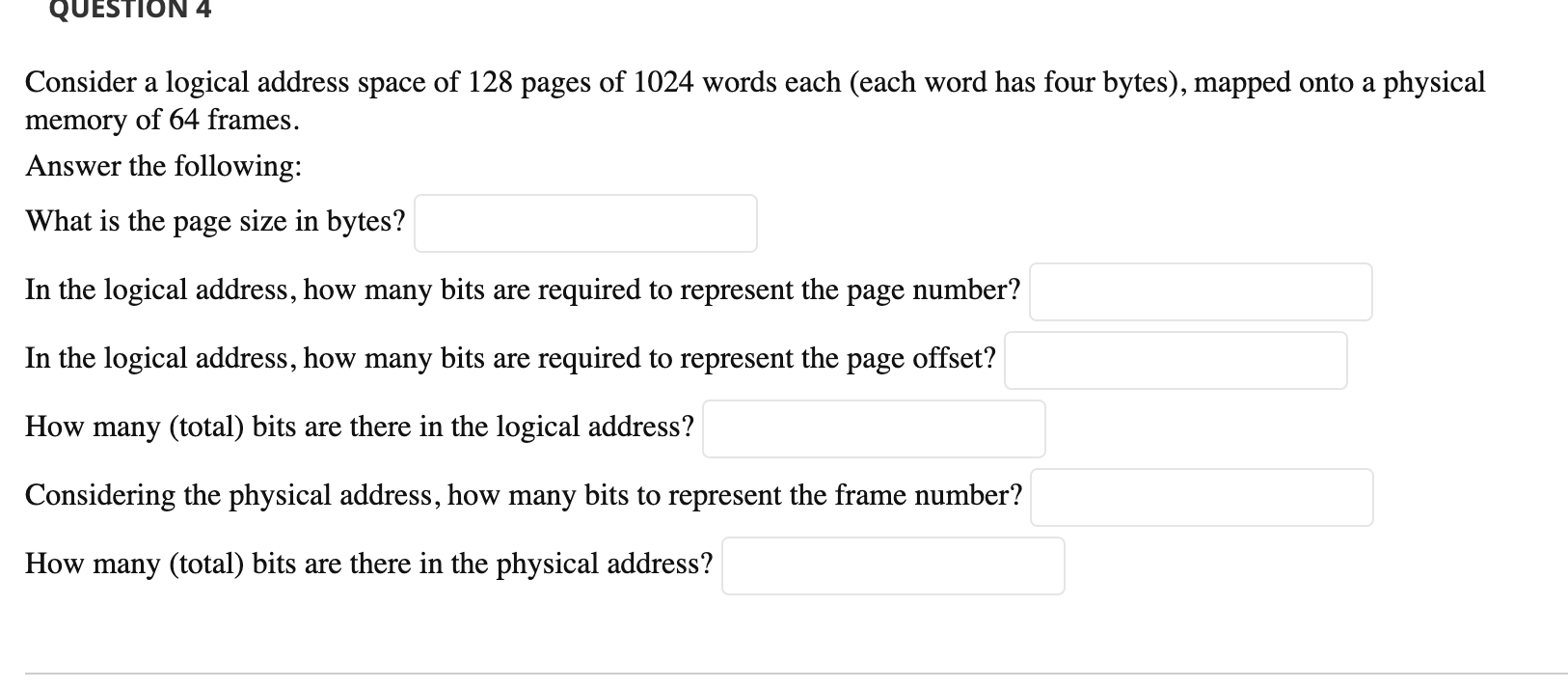 Solved Consider a logical address space of 128 pages of 1024 | Chegg.com