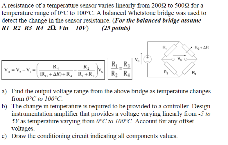 Solved A resistance of a temperature sensor varies linearly | Chegg.com