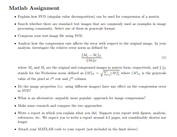 Matlab Assignment - Explain how SVD (singular value | Chegg.com