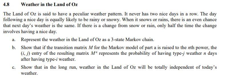 4.8 Weather in the Land of Oz The Land of Oz is said | Chegg.com