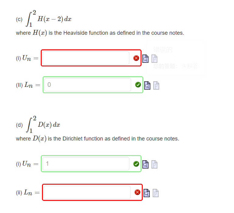 [Solved]: Calculate the upper sums Un and lower sums Ln, on