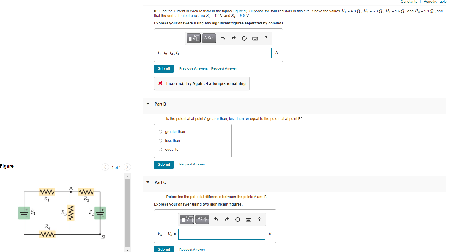 Solved Constants Periodic Table IP Find the current in each | Chegg.com
