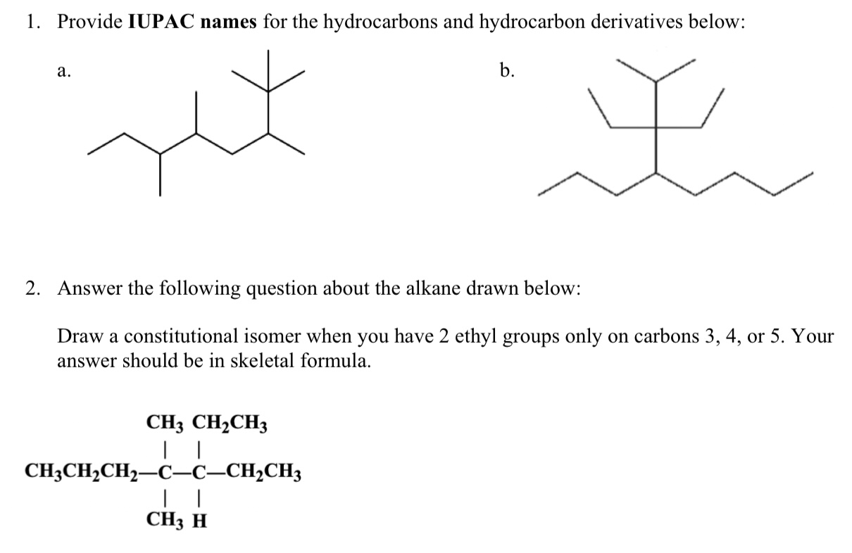 Solved Provide IUPAC names for the hydrocarbons and | Chegg.com