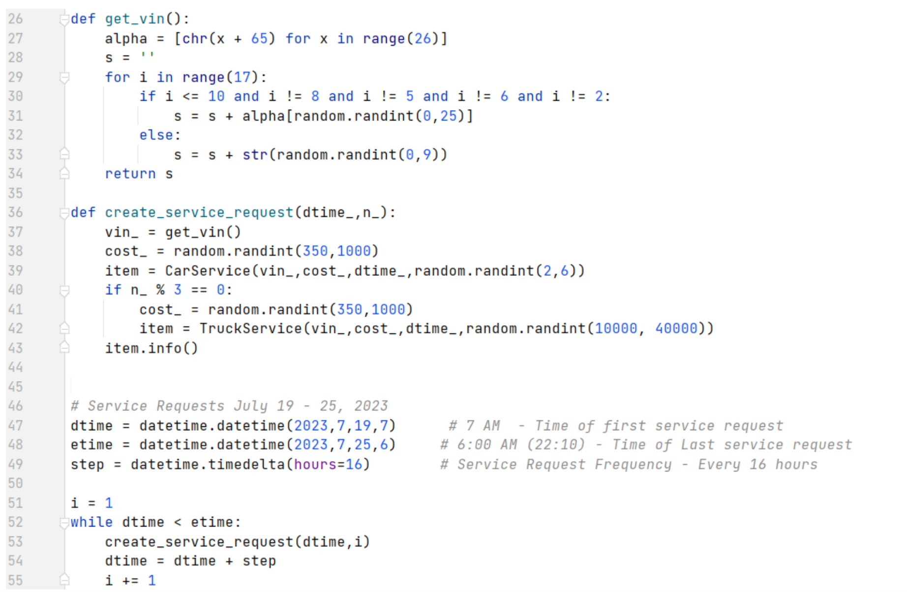 Solved The service.py program, given below, creates vehicle | Chegg.com