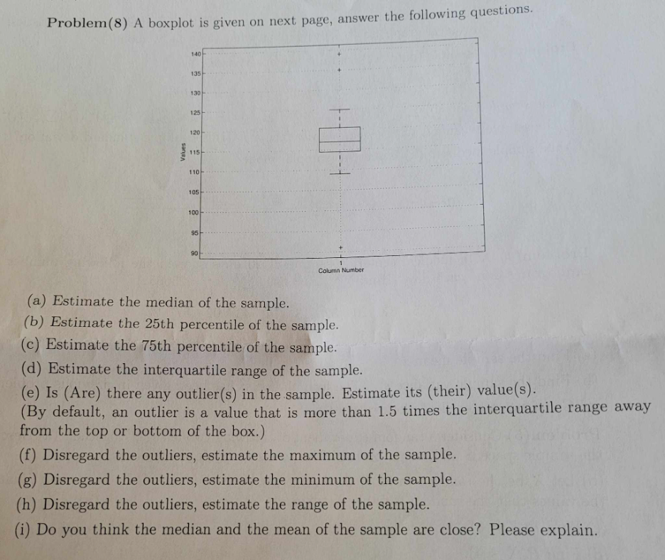 Solved Problem8 A Boxplot Is Given On Next Page Answer 