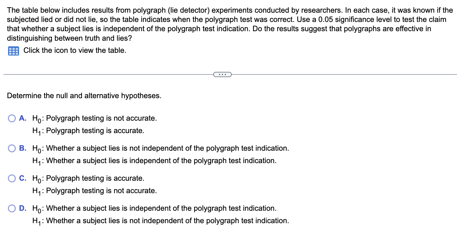 Solved The table below includes results from polygraph (lie | Chegg.com