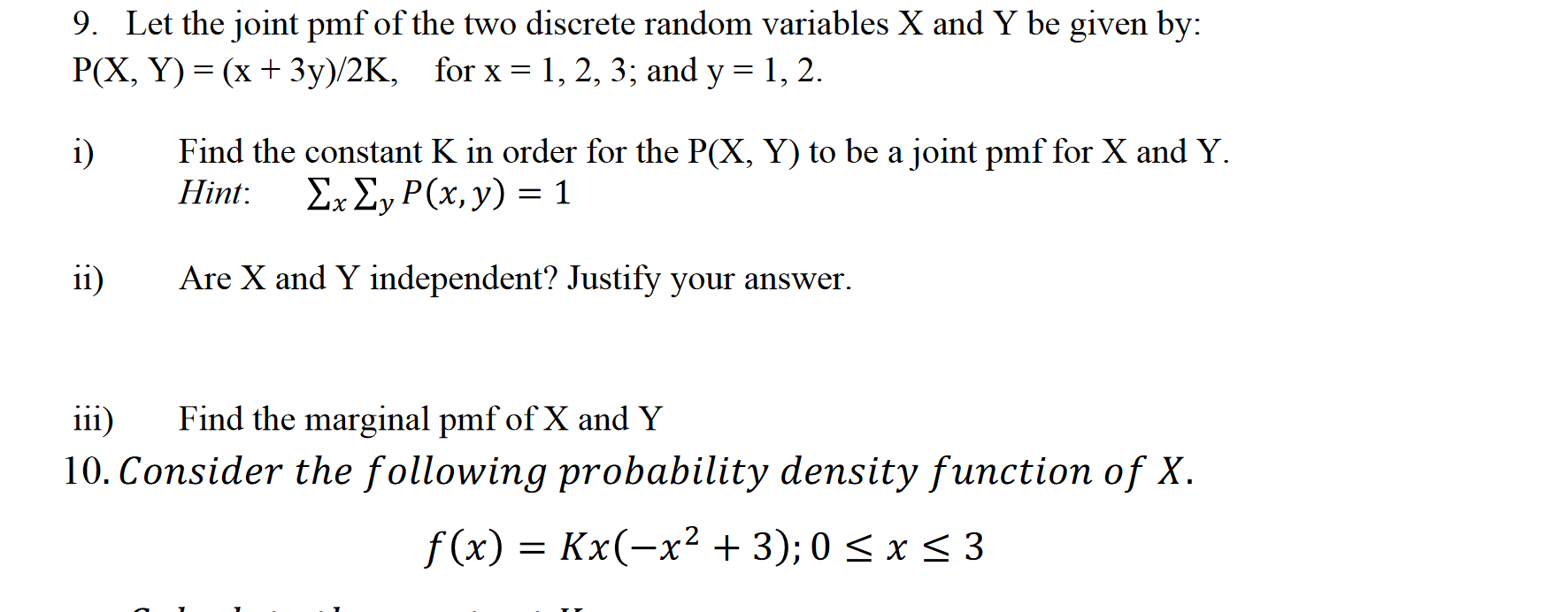 Solved 9. Let the joint pmf of the two discrete random | Chegg.com