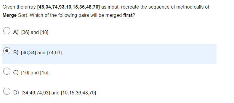 Solved Given the array [46,34,74,93,10,15,36,48,70] as | Chegg.com