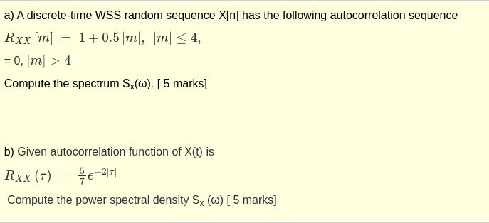 a) A discrete-time WSS random sequence X[n] has the | Chegg.com