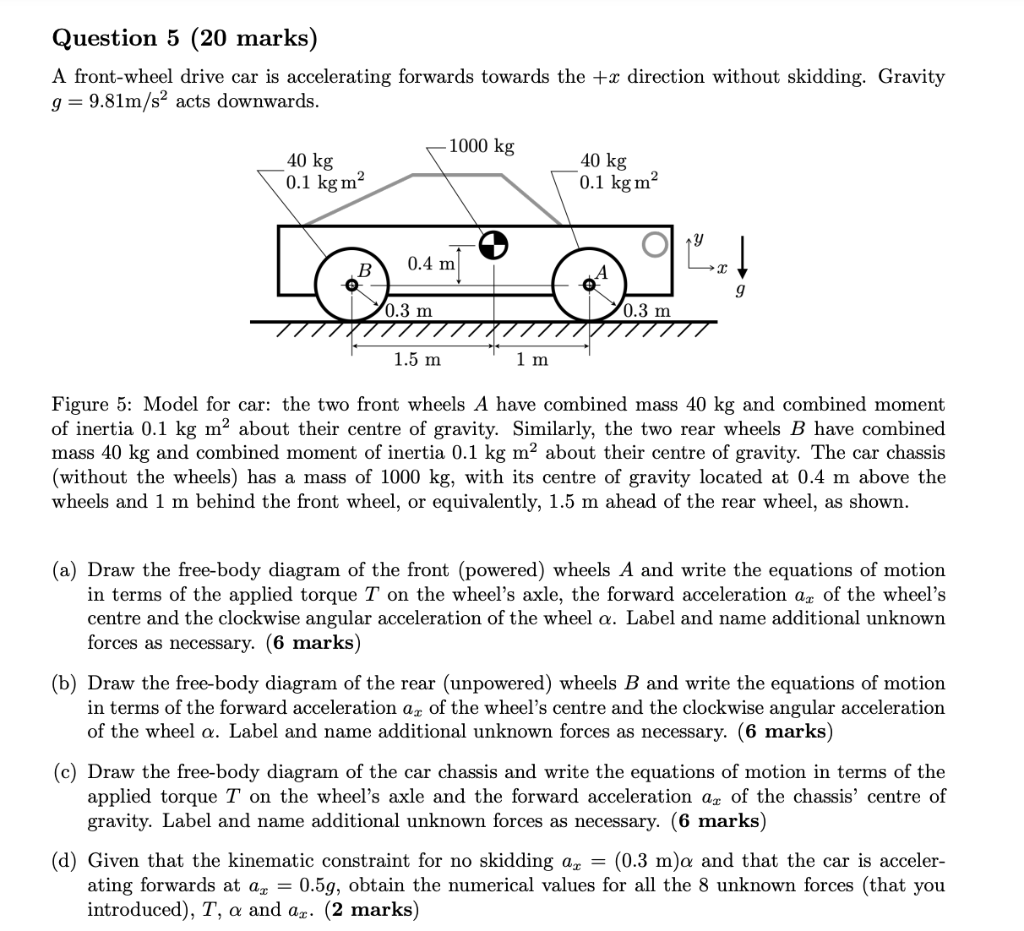 Question 5 (20 marks) A front-wheel drive car is | Chegg.com