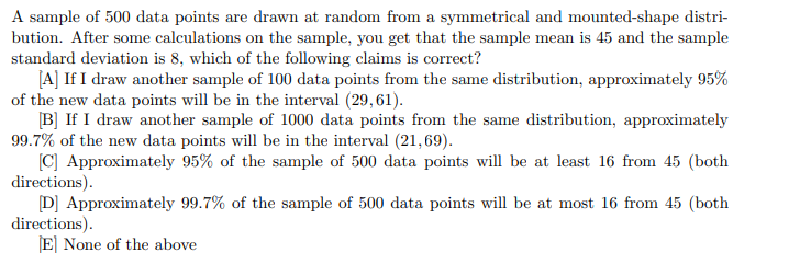 Solved A sample of 500 ﻿data points are drawn at random from | Chegg.com