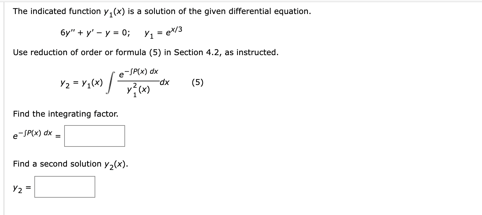Solved The indicated function y₁(x) is a solution of the | Chegg.com