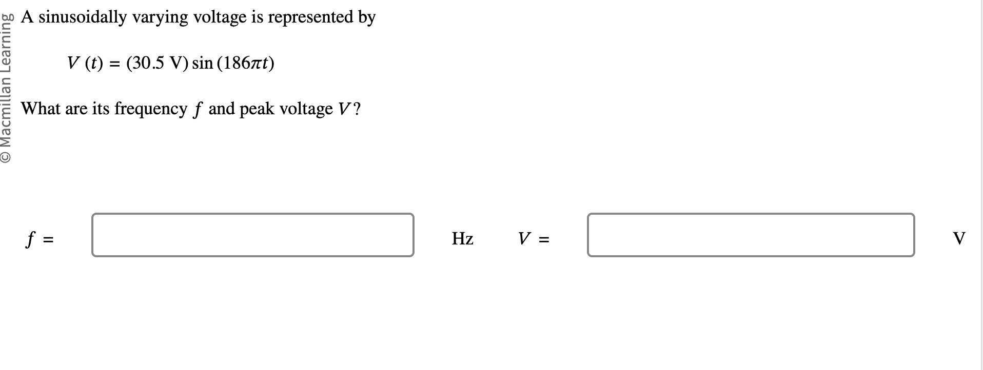Solved A sinusoidally ﻿varying voltage is ﻿represented | Chegg.com