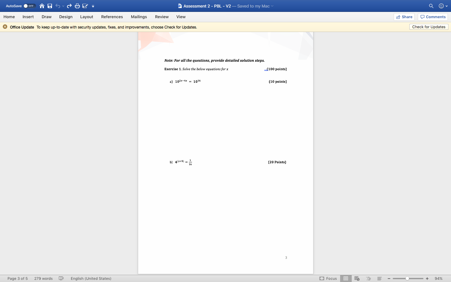 Solved AutoSave OFF Assessment 2 - PBL - V2 - Saved to my | Chegg.com