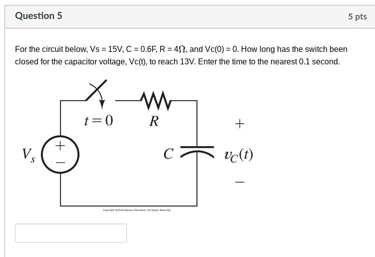 Solved For the circuit below, Vs=15 V,C=0.6 F,R=4Ω, and | Chegg.com