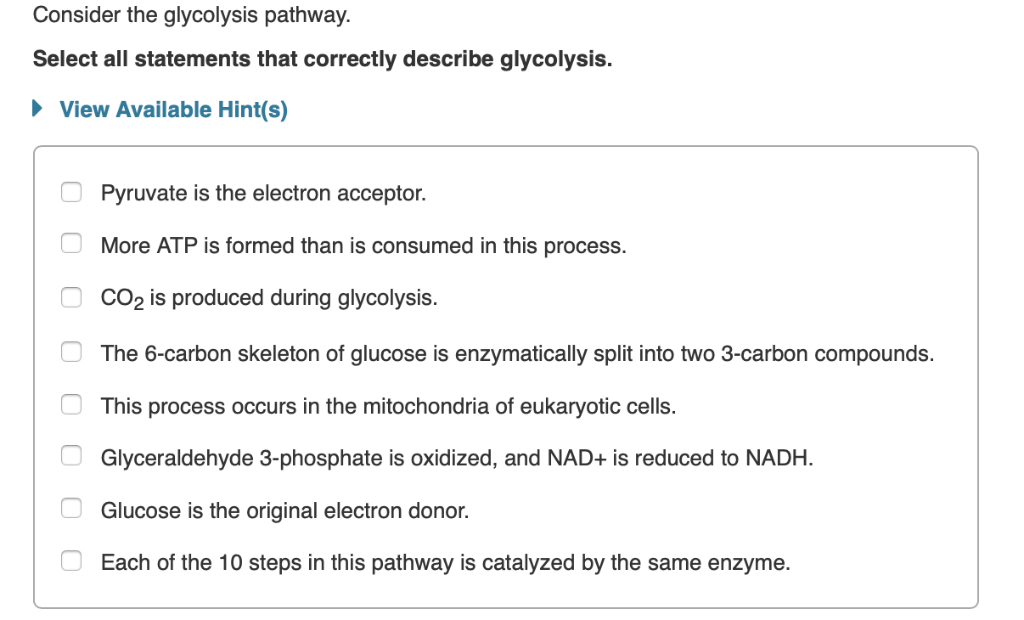 Solved Consider the glycolysis pathway Select all statements | Chegg.com