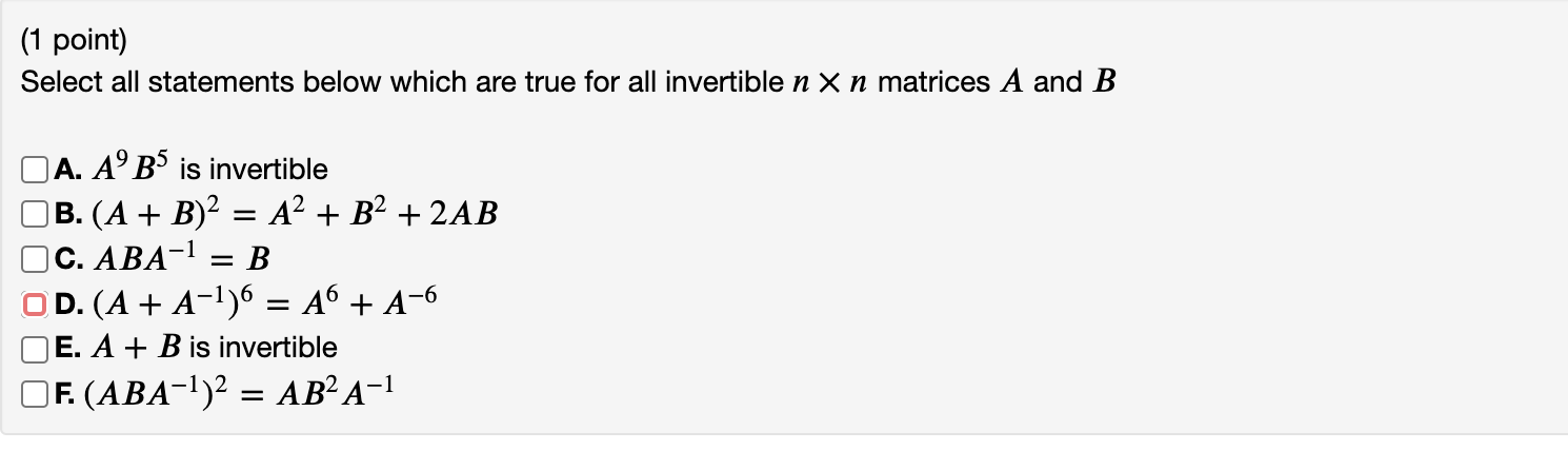 Solved (1 point) Select all statements below which are true | Chegg.com