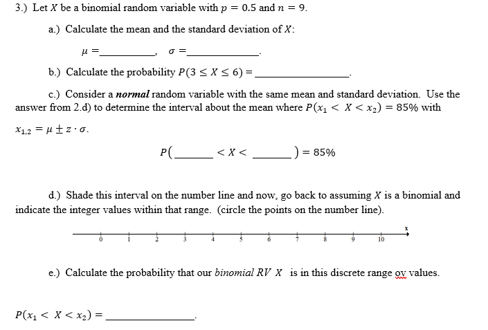 Solved 3.) Let X be a binomial random variable with p = 0.5 | Chegg.com