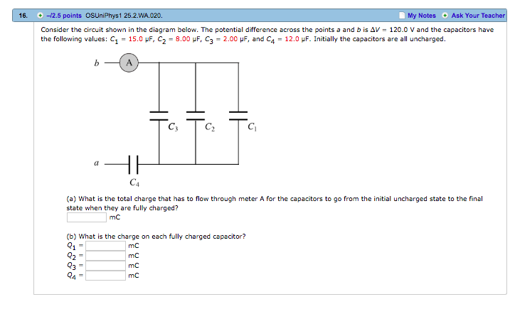 Solved 16. -12.5 points OSUniPhys1 25.2.WA.020. My Notes Ask | Chegg.com