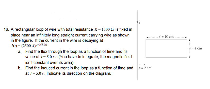 Solved ( = 10 cm y = 4 cm 16. A rectangular loop of wire | Chegg.com