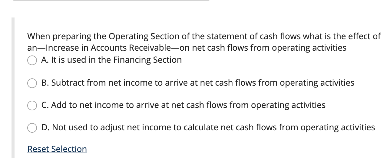 Solved When preparing the Operating Section of the statement | Chegg.com