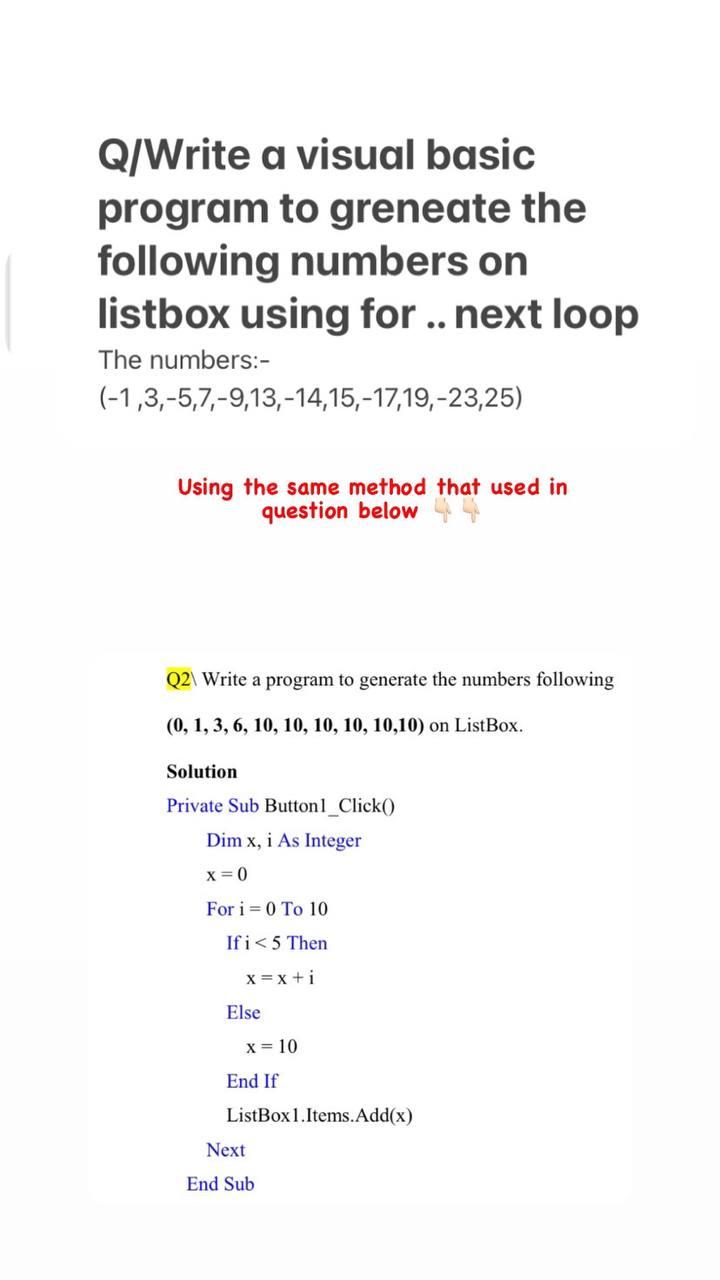 Solved Q/Write a visual basic program to greneate the | Chegg.com