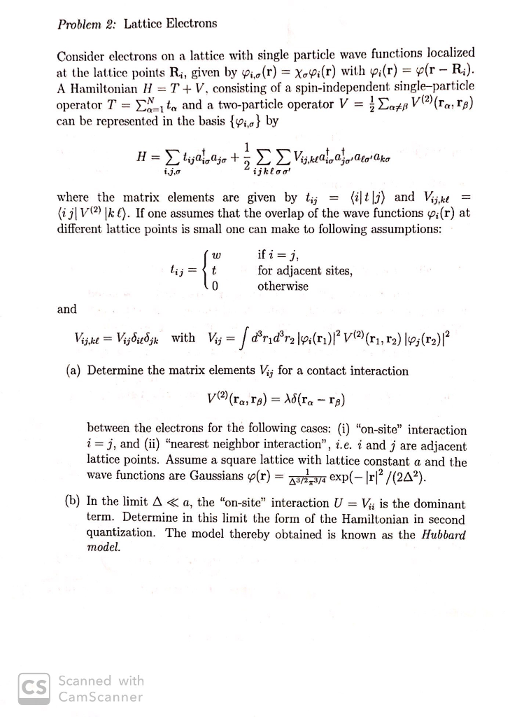 Problem 2: Lattice Electrons Consider electrons on a | Chegg.com