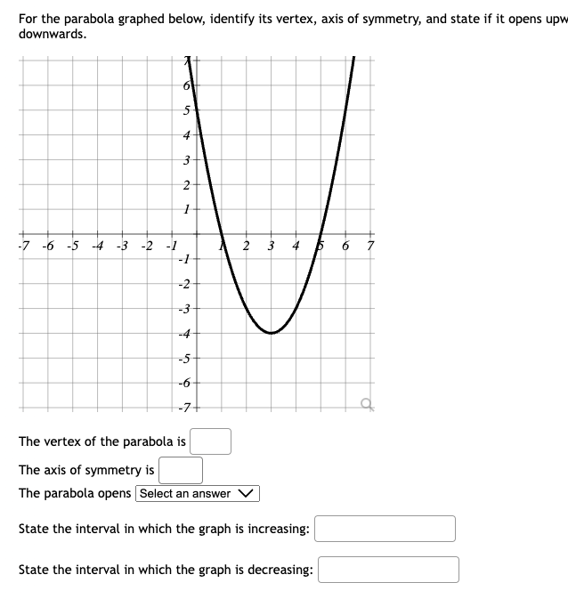Solved For the parabola graphed below, identify its vertex, | Chegg.com