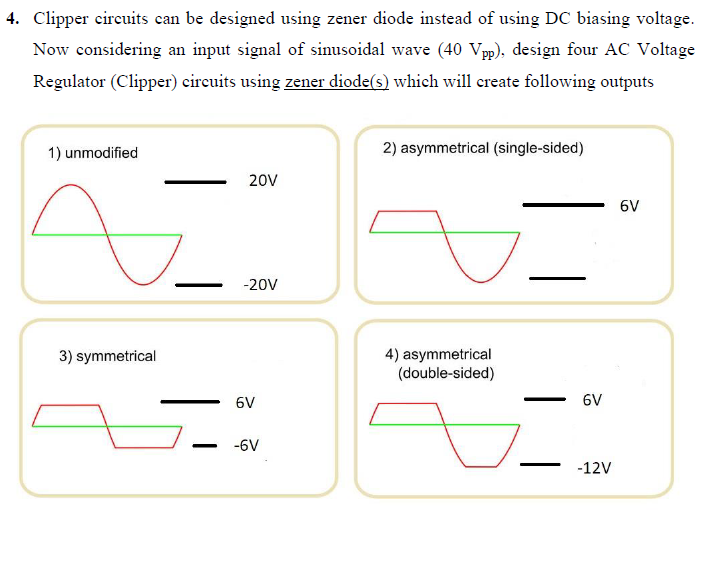 Solved 4. Clipper circuits can be designed using zener diode | Chegg.com