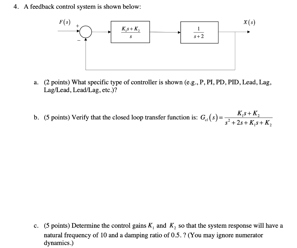 Solved 4. A feedback control system is shown below: F(s) | Chegg.com
