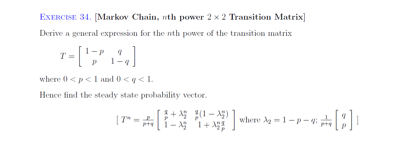 Solved Exercise 34 Markov Chain Nth Power 2 X 2