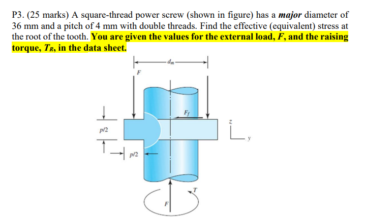 Solved P3. (25 marks) A square-thread power screw (shown in | Chegg.com