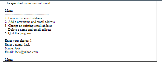 Solved Write a program that keeps names and email addresses | Chegg.com